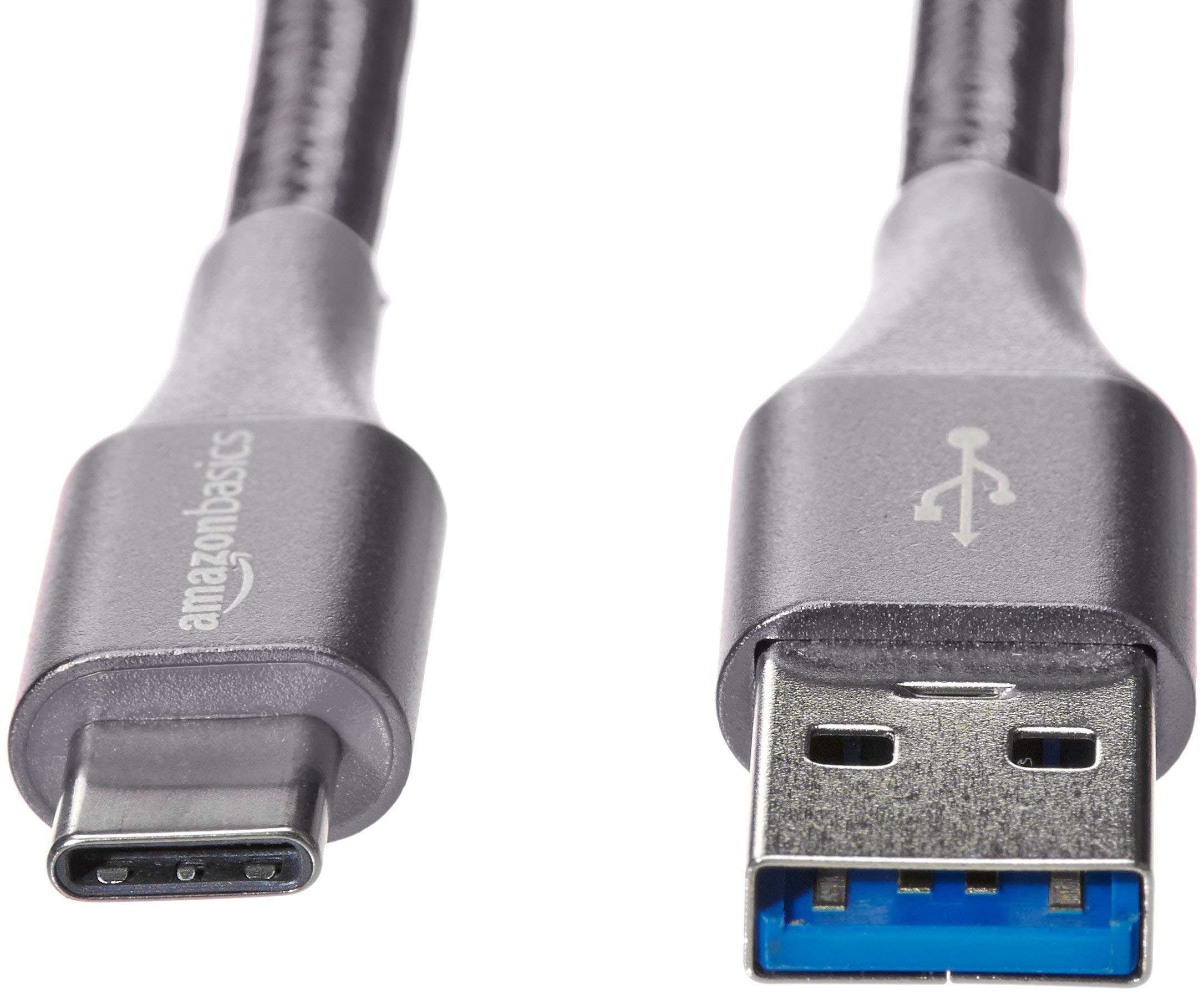 Amazon Basics USB-C to USB-A 3.1 Gen 1 Fast Charger Cable, Nylon Braided Cord, 5Gbps High-Speed for Apple iPhone 16/15, iPad, Samsung Galaxy, Tablets, Laptops, 6 Foot, Dark Gray