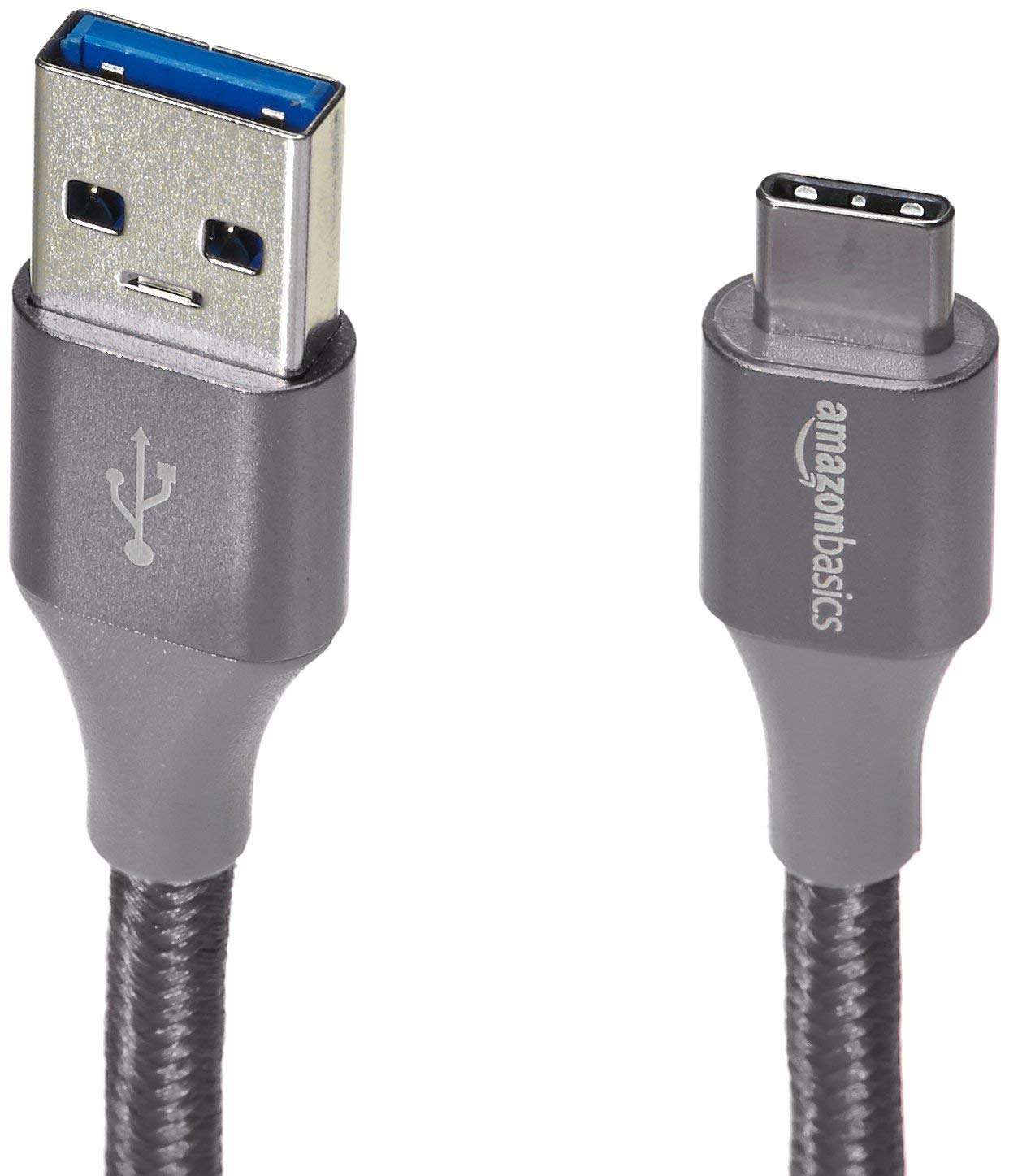 Amazon Basics USB-C to USB-A 3.1 Gen 1 Fast Charger Cable, Nylon Braided Cord, 5Gbps High-Speed for Apple iPhone 16/15, iPad, Samsung Galaxy, Tablets, Laptops, 6 Foot, Dark Gray