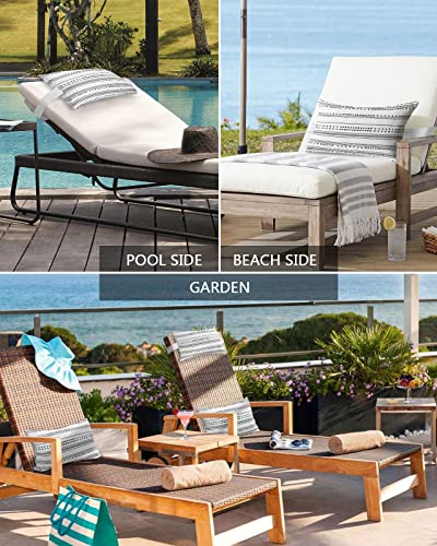 Recliner Head Pillow Ledge Loungers Chair Pillows with Insert Boho Triangle Stripes Geometric Black Lumbar Pillow with Adjustable Strap Outside Patio Decorative Garden Cushion for Bench Couch, 2 PCS