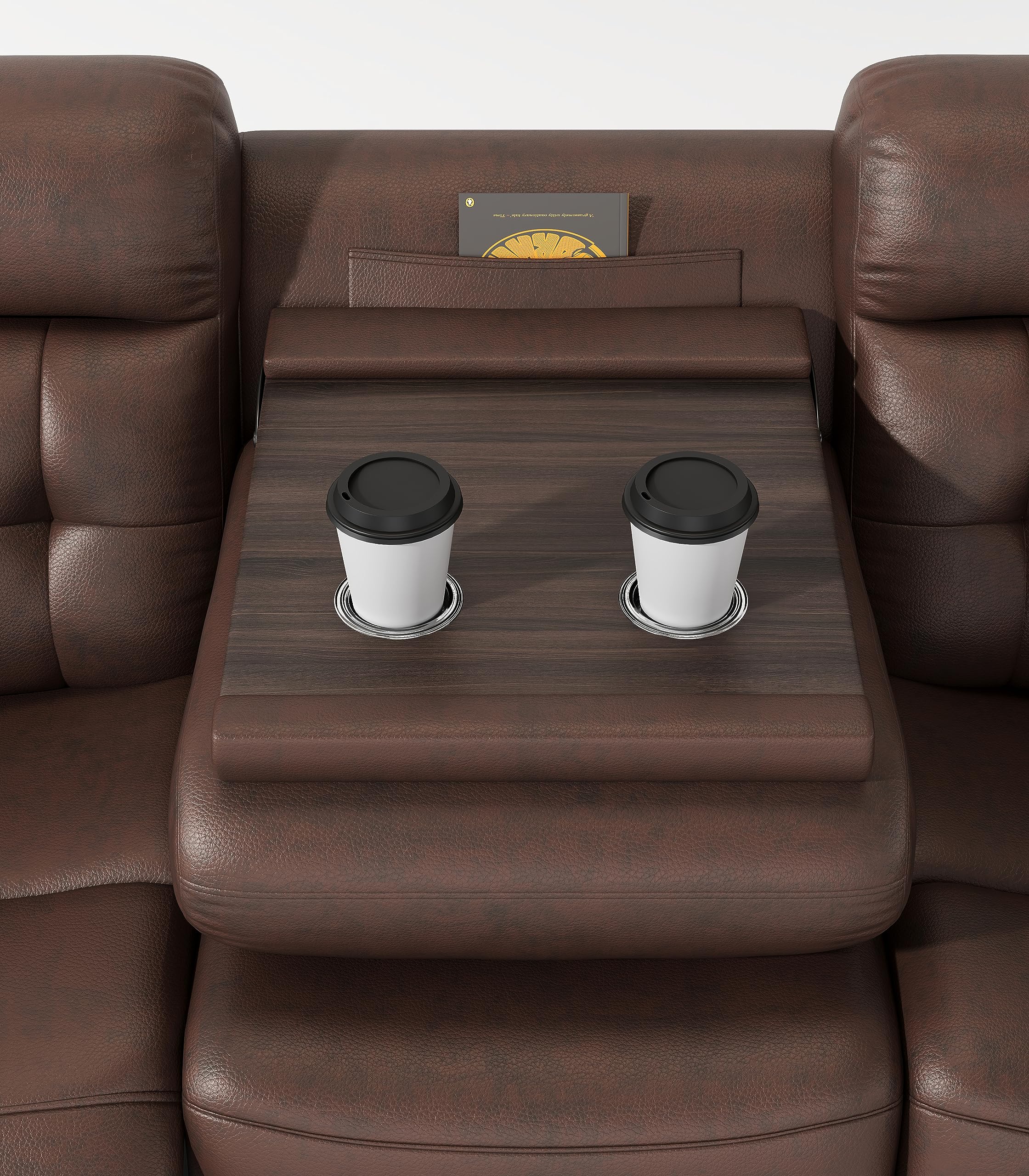 Morhome Power Reclining Sofa with Adjustable Headrest, Stainless Steel Cupholders, Drop Down Table,3-Seat Dual Leather Recliner Chair for Living Room