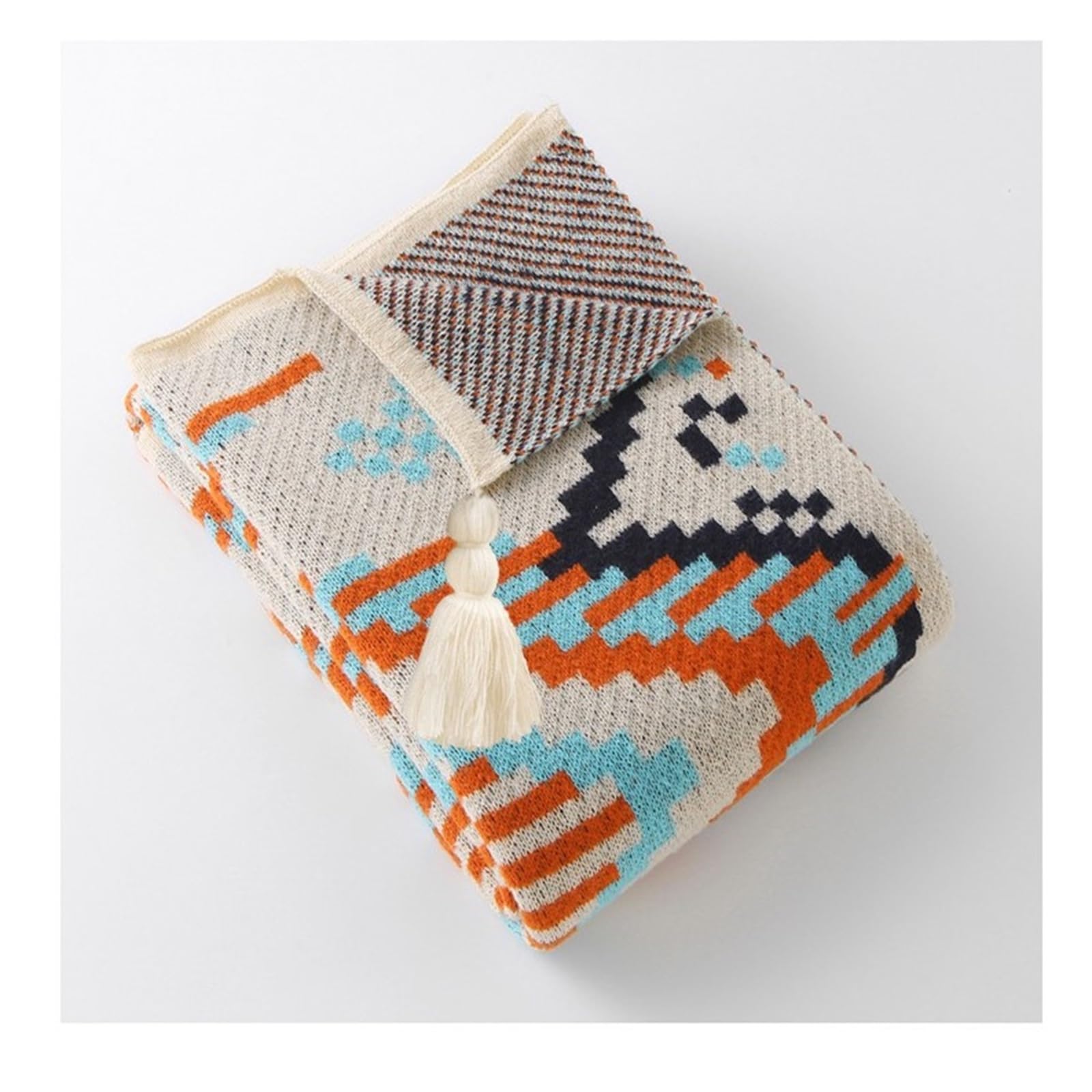 BTFYaHe Boho Chic Knitted Wool Blanket - Versatile Couch and Camping Blanket, Perfect for Fall - Thick Mexican Bohemian Throw-50X60 Inch