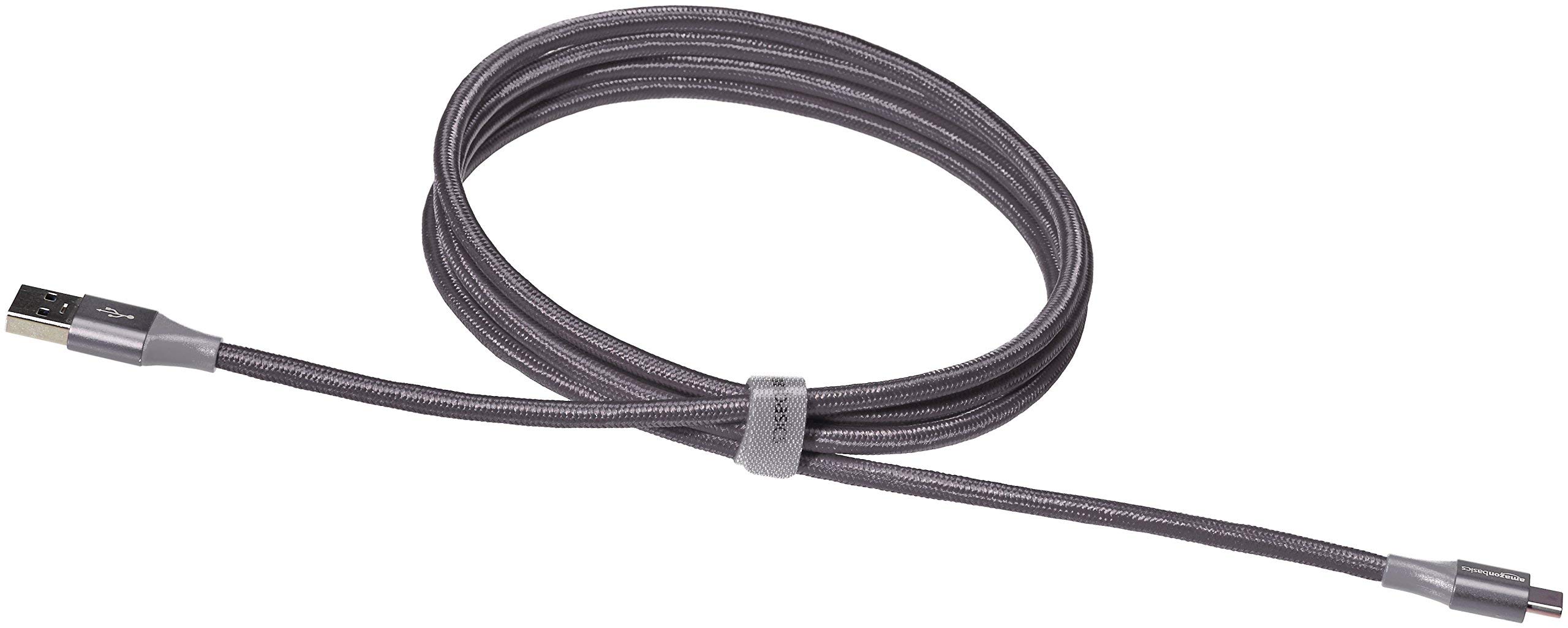 Amazon Basics USB-C to USB-A 3.1 Gen 1 Fast Charger Cable, Nylon Braided Cord, 5Gbps High-Speed for Apple iPhone 16/15, iPad, Samsung Galaxy, Tablets, Laptops, 6 Foot, Dark Gray