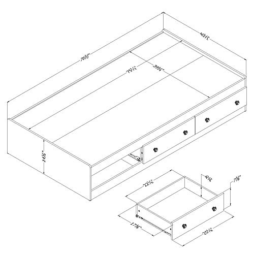 South Shore 39'' Little Smileys Mates Bed with 3 Drawers, Twin, Pure White