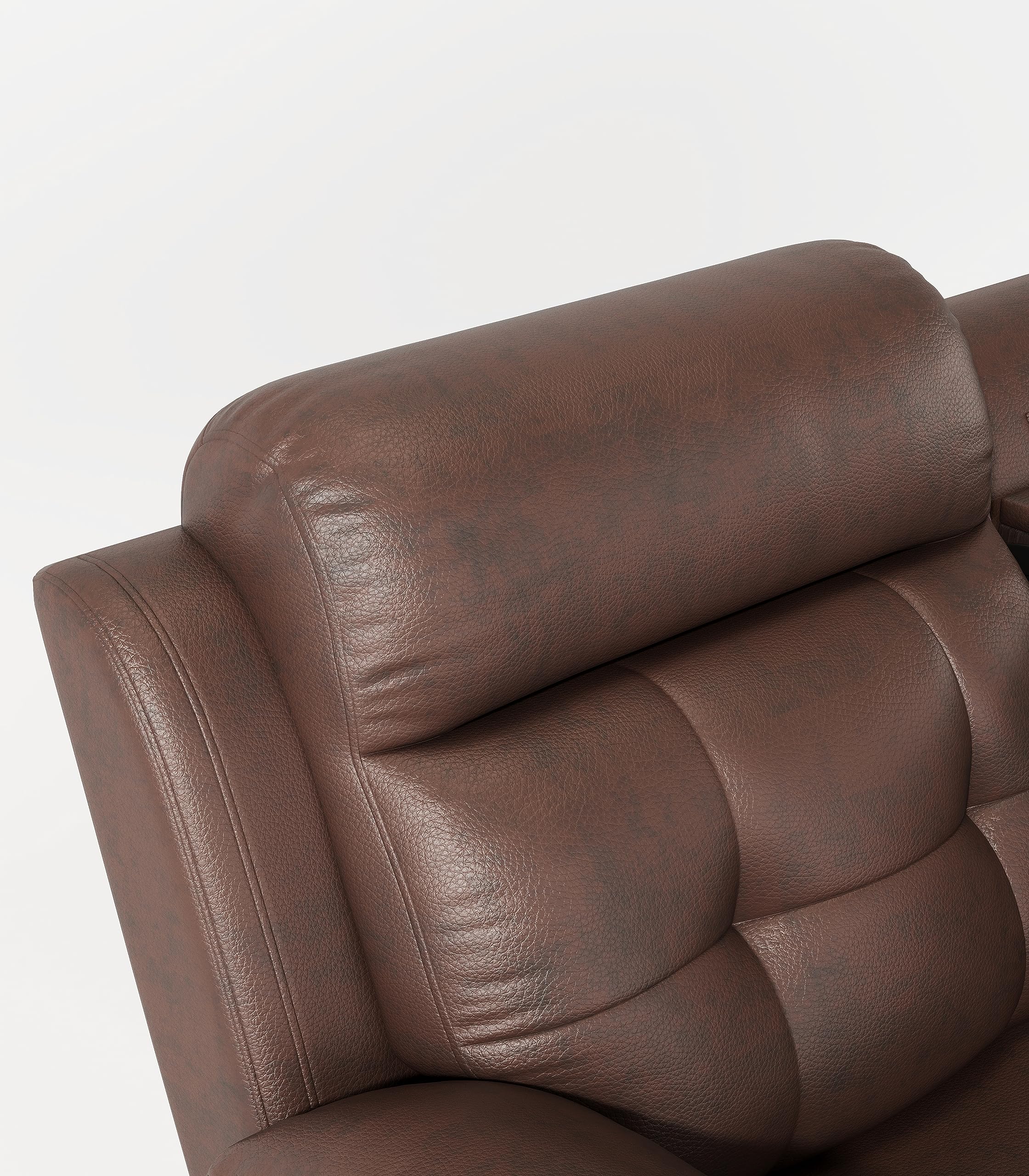 Morhome Power Reclining Sofa with Adjustable Headrest, Stainless Steel Cupholders, Drop Down Table,3-Seat Dual Leather Recliner Chair for Living Room