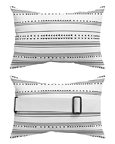 Recliner Head Pillow Ledge Loungers Chair Pillows with Insert Boho Triangle Stripes Geometric Black Lumbar Pillow with Adjustable Strap Outside Patio Decorative Garden Cushion for Bench Couch, 2 PCS