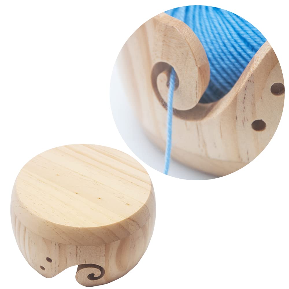 LAMXD Wooden Yarn Bowl with 12 pcs Bamboo Handle Crochet Hook,Wool Storage Handmade Crochet Kit Organizer,Skein Storage Bowl - Knitting & Crochet Yarn Storage Bowls & Accessories(Buff)