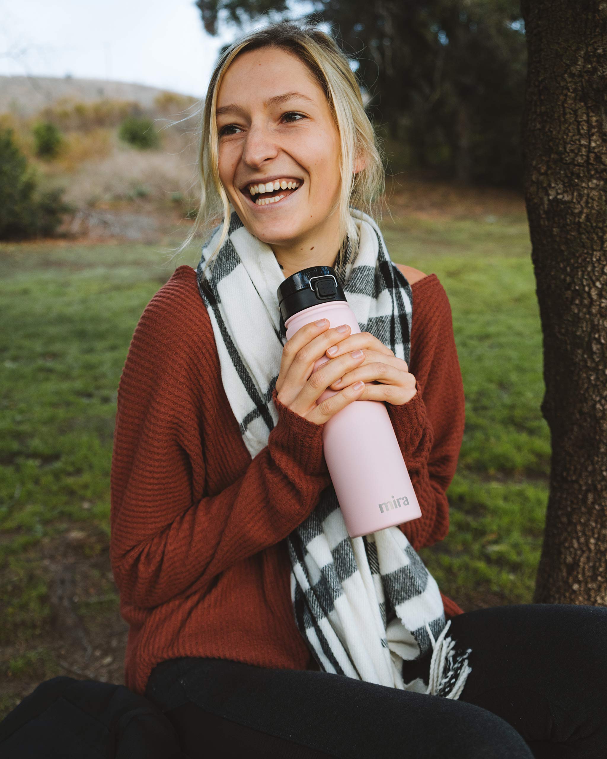 MIRA Stainless Steel Water Bottle - Hydro Vacuum Insulated Metal Thermos Flask Keeps Cold for 24 Hours, Hot for 12 Hours - BPA-Free One Touch Spout Lid Cap - 24 oz (710 ml) Rose Pink