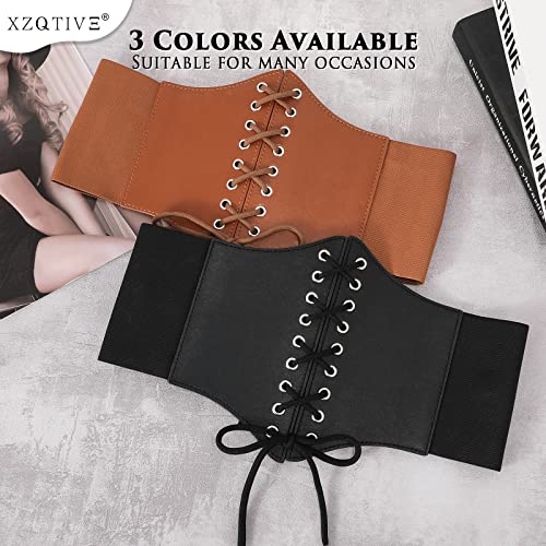 XZQTIVE Stretchy Corset Waist Belt for Women, Wide Elastic Tie Waspie Belt for Dresses 4.7inch