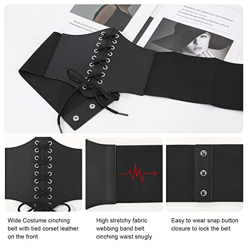 XZQTIVE Stretchy Corset Waist Belt for Women, Wide Elastic Tie Waspie Belt for Dresses 4.7inch