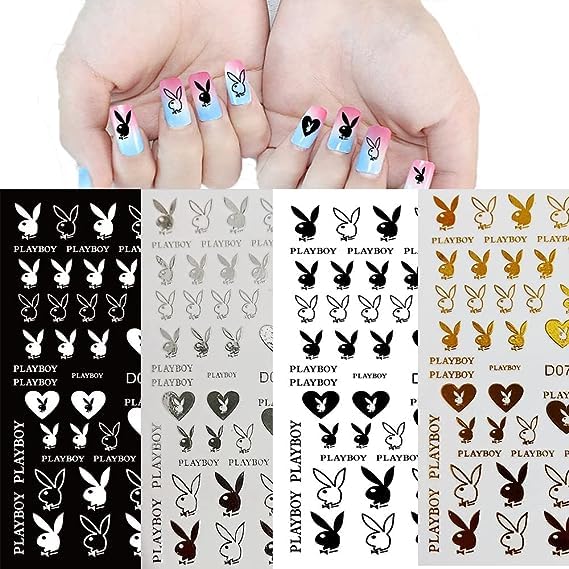 4 Sheets Bunny Nail Art Stickers 3D Self Adhesive Decals Nail Art Supplies Heart Bunny Nail Design DIY Nail Stickers for Women Girls Nail Art Decoration Luxury Designer Sticker French Manicure