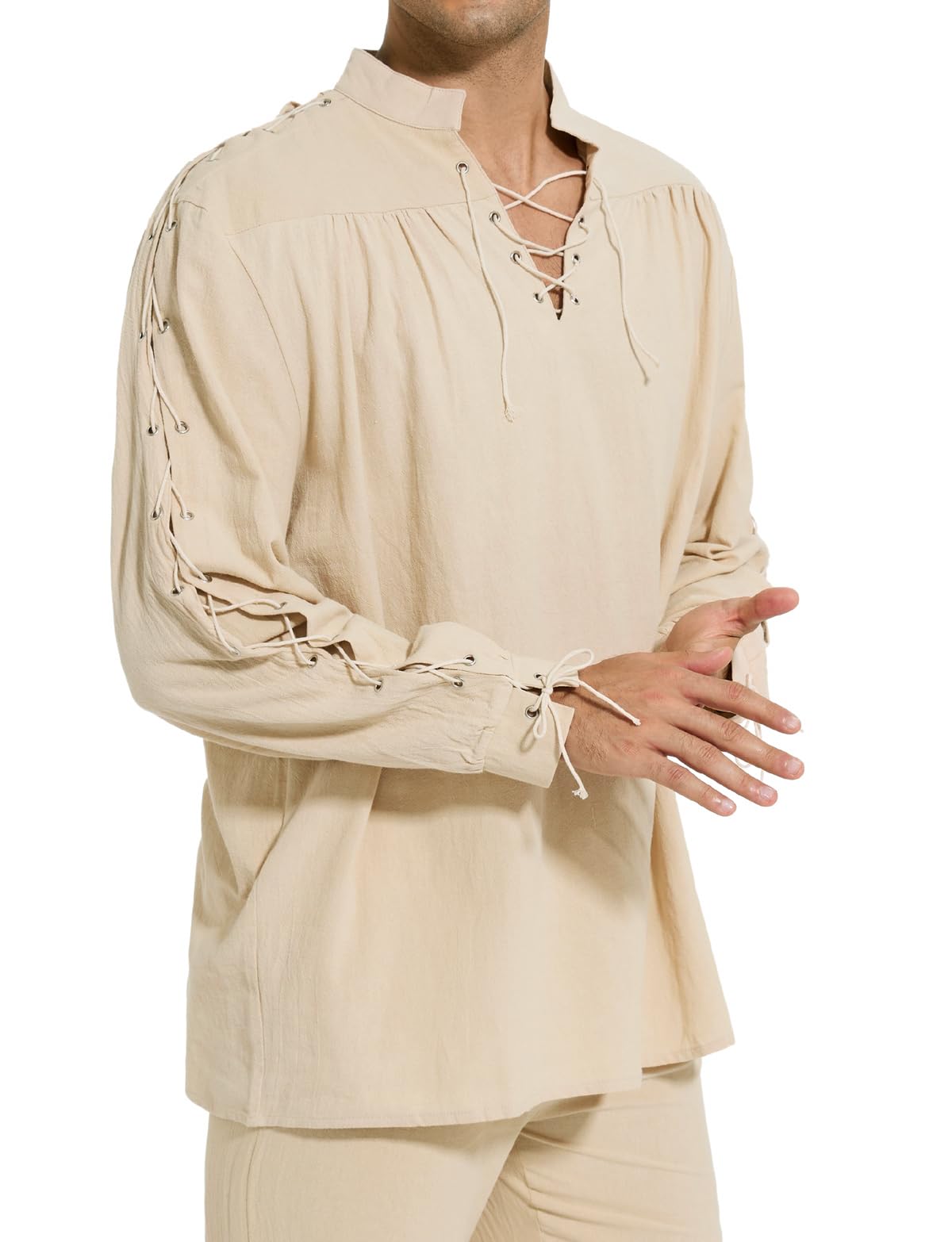 RYCUZYNU Elefan Cornelia Underwear Men's Loose Linen Medieval Gothic Renaissance Shirt Long Sleeve Pirate Mercenary Costume X-Small Beige