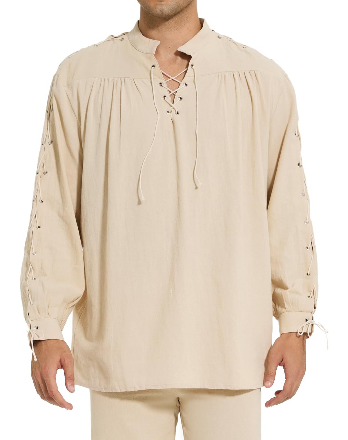 RYCUZYNU Elefan Cornelia Underwear Men's Loose Linen Medieval Gothic Renaissance Shirt Long Sleeve Pirate Mercenary Costume X-Small Beige