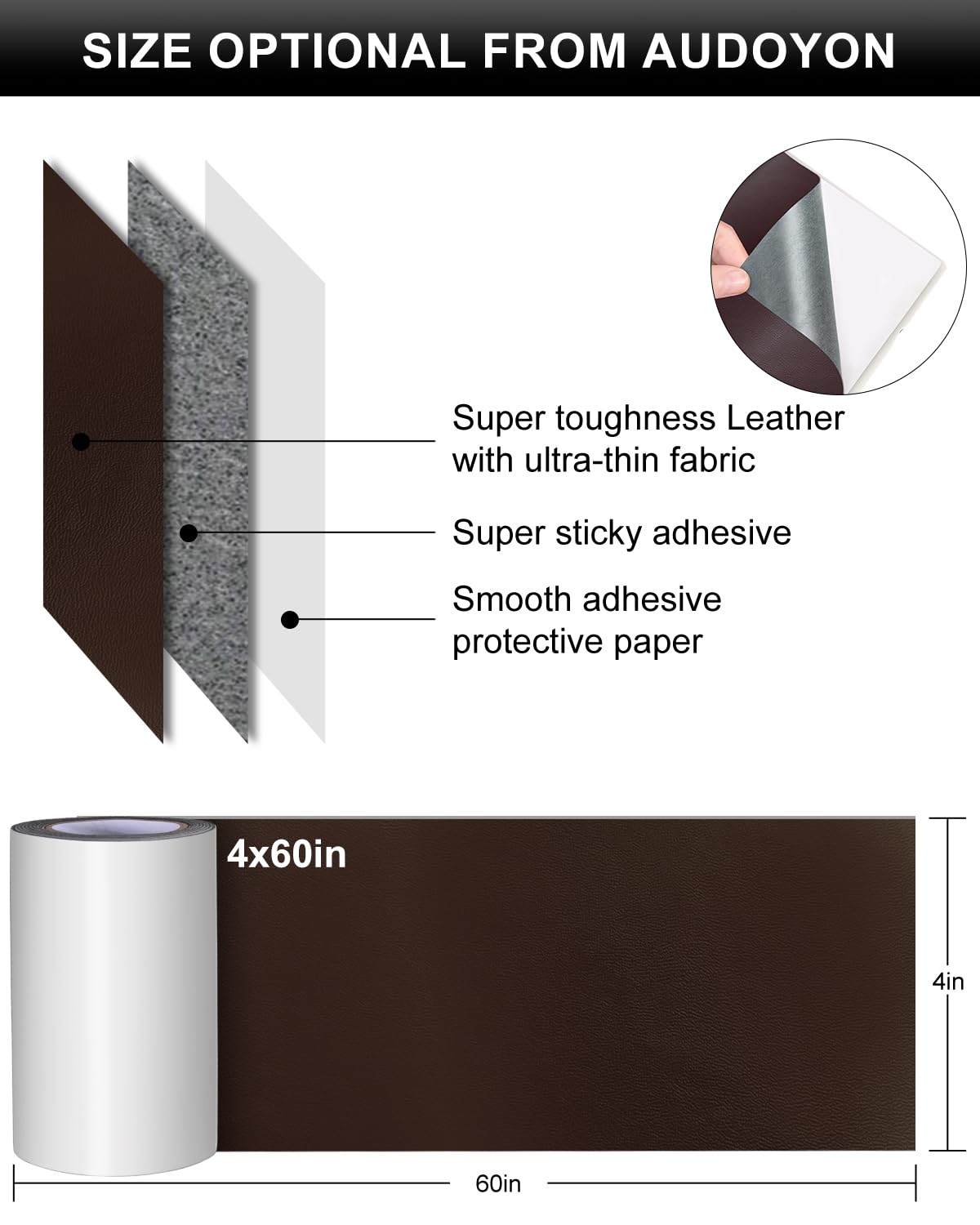 Numola Leather Repair Patch 4×60 inch Strong Adhesive Repair Tape, Anti Scratch Stick On Patch for Couch, Sofas, Car Seat, DIY Upholstery, Handbags, Jackets(Dark Brown)