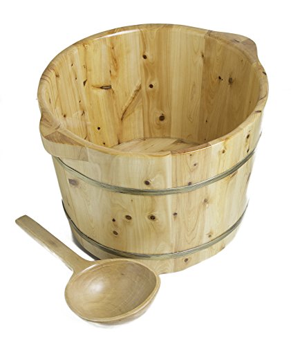 ALFI brand AB6604 15-Inch Solid Cedar Wood Foot Soaking Barrel Bucket with Matching Spoon