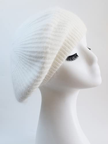 AICHUAN Womens Winter Beret Hat, Angora Wool Knit French Hat Warm Casual Slouchy Beanie Cap (White)
