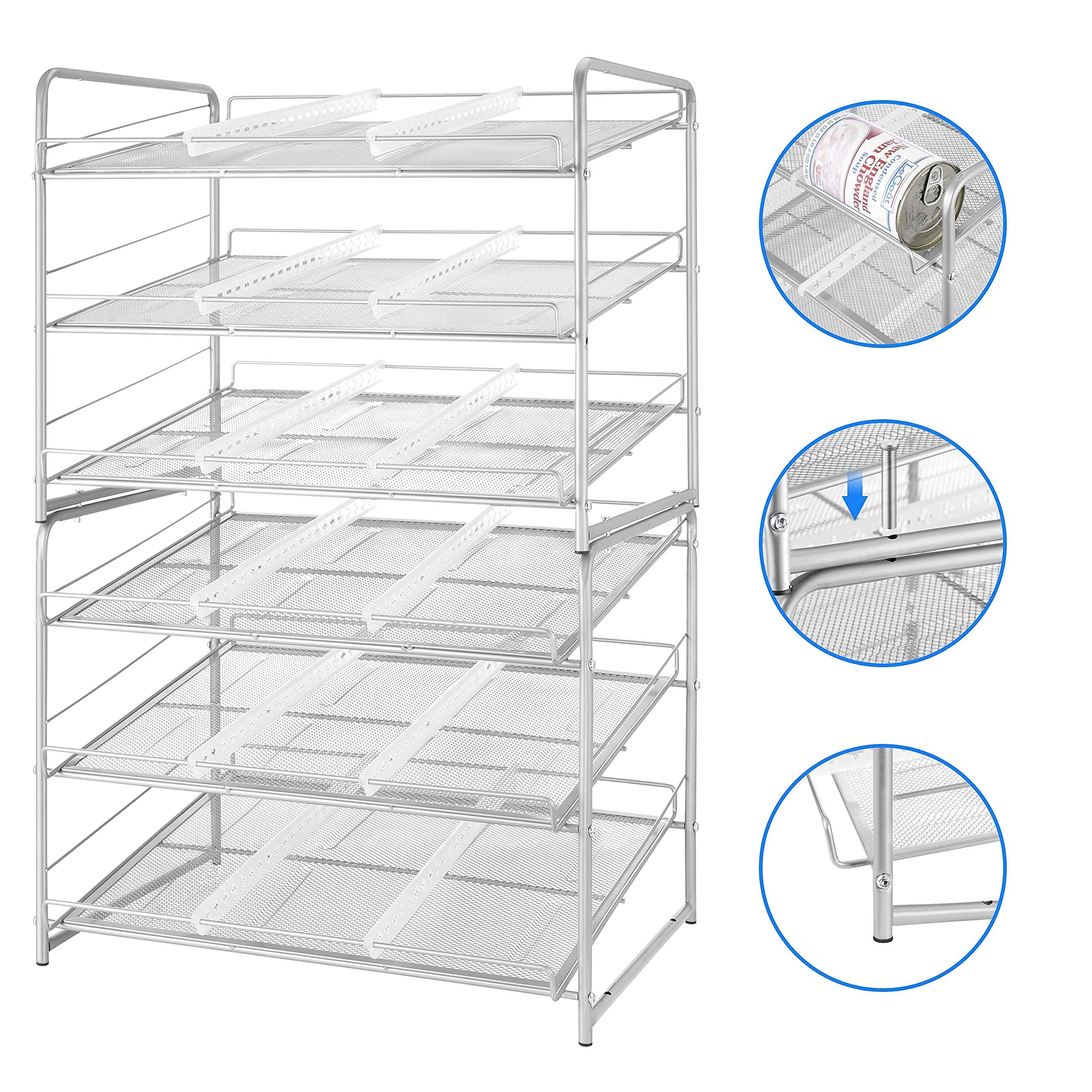 Vontreux Stackable Can Rack Organizer, Mesh Can Storage Dispenser for Kitchen Cabinet or Pantry, Silver