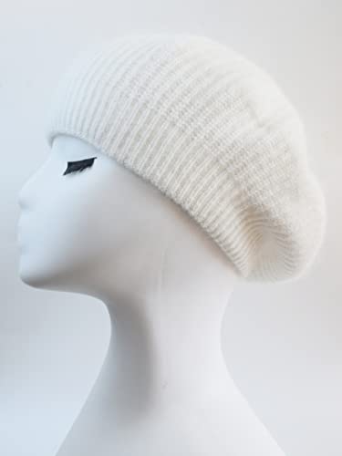 AICHUAN Womens Winter Beret Hat, Angora Wool Knit French Hat Warm Casual Slouchy Beanie Cap (White)