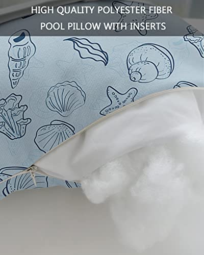 Recliner Head Pillow Ledge Loungers Chair Pillows with Insert Ocean Animals Shells Starfish Graffia Style Blue Background Lumbar Pillow with Adjustable Strap Patio Cushion for Sofa Bench Couch, 2 PCS