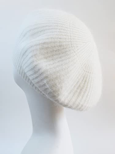 AICHUAN Womens Winter Beret Hat, Angora Wool Knit French Hat Warm Casual Slouchy Beanie Cap (White)