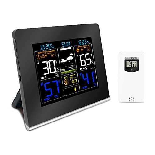 Dushiabu Weather Stations Wireless Indoor Outdoor, Color Display Digital Thermometer Monitor with Atomic Clock, Weather Forecast Station with Adjustable Backlight