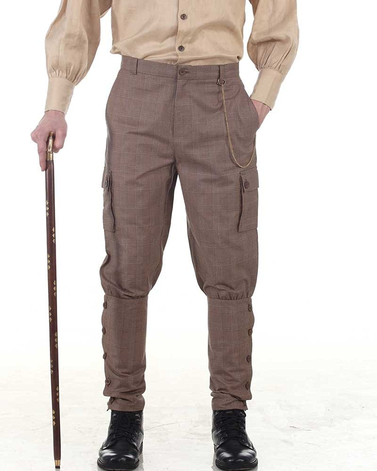 ThePirateDressing Steampunk Victorian Costume Airship Pants Trousers -Checkered (Small)