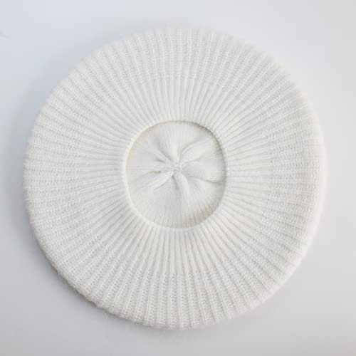 AICHUAN Womens Winter Beret Hat, Angora Wool Knit French Hat Warm Casual Slouchy Beanie Cap (White)