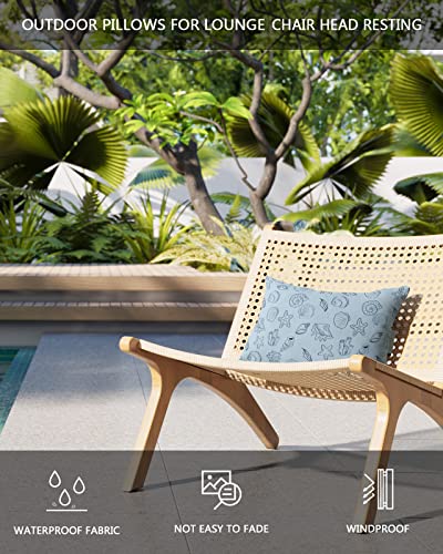 Recliner Head Pillow Ledge Loungers Chair Pillows with Insert Ocean Animals Shells Starfish Graffia Style Blue Background Lumbar Pillow with Adjustable Strap Patio Cushion for Sofa Bench Couch, 2 PCS