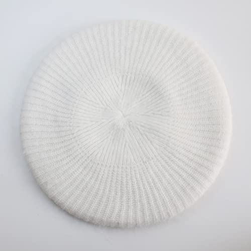 AICHUAN Womens Winter Beret Hat, Angora Wool Knit French Hat Warm Casual Slouchy Beanie Cap (White)
