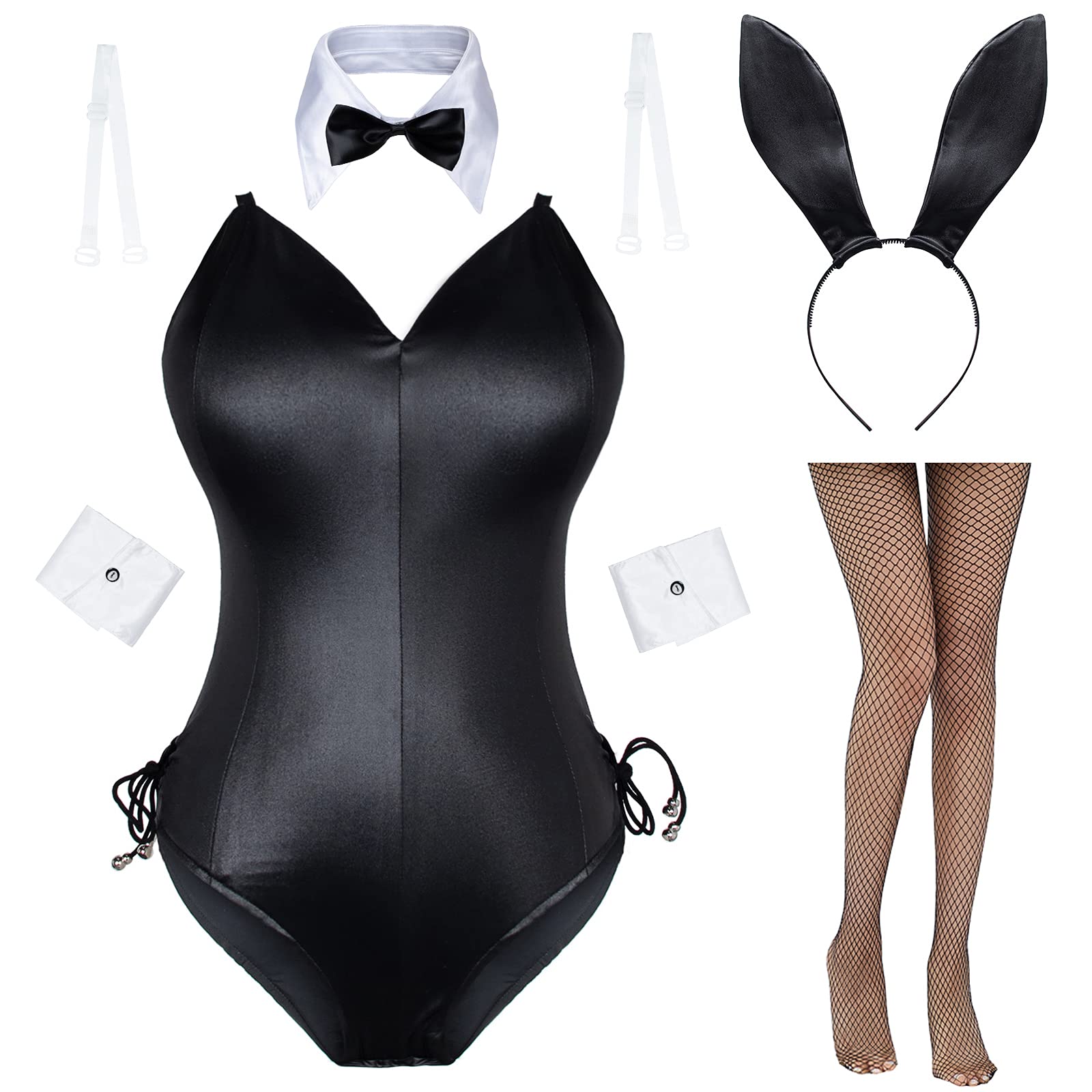 Womens Bunny Costume Girl Suit Senpai Cosplay Anime Role Costume One Piece Bodysuit Removable Padded with Stockings Set(XL)
