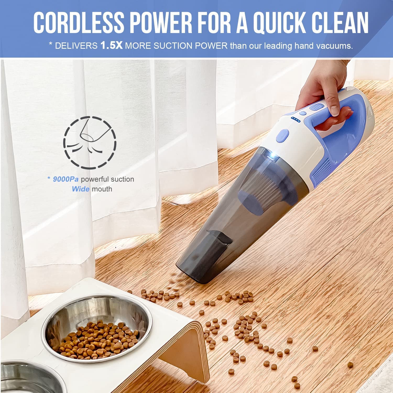 GOGOING® Handheld Vacuum Cordless - Strong Suction [9000Pa] - Rechargeable Held Held Vacuum, Portable Mini Hand Vacuum with Large Dirt Bowl, 3 Versatile Attachments & Cleaning Brush (DW189)