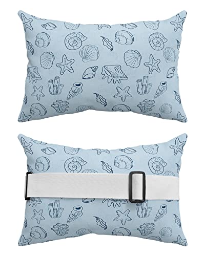 Recliner Head Pillow Ledge Loungers Chair Pillows with Insert Ocean Animals Shells Starfish Graffia Style Blue Background Lumbar Pillow with Adjustable Strap Patio Cushion for Sofa Bench Couch, 2 PCS