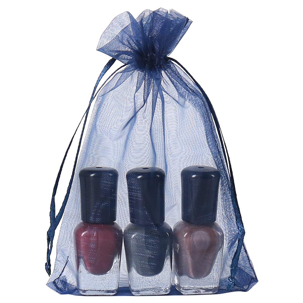 HRX Package 100pcs Organza Gift Bags Navy Blue, 4 x 6 inch Mesh Jewelry Pouches Drawstring Party Favor Bags for Small Sample Christmas Candy