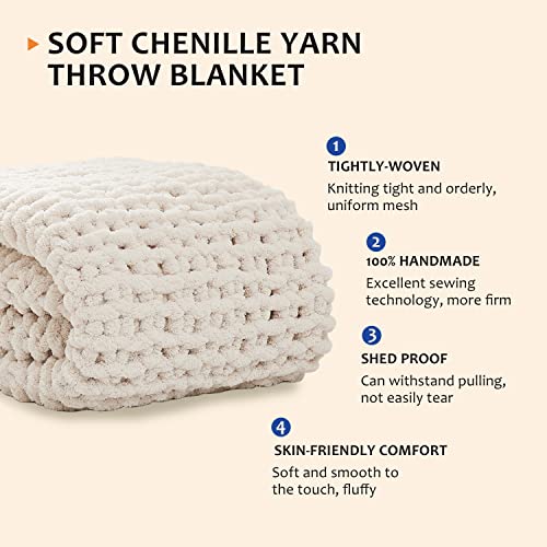 L'AGRATY Chunky Knit Blanket Throw,Soft Chenille Yarn Throw Blanket 40x50,Handmade Thick Cable Knit Crochet Blanket,Large Knit Blanket Chunky Yarn,Rope Knot Throw Blanket for Couch Home Decor