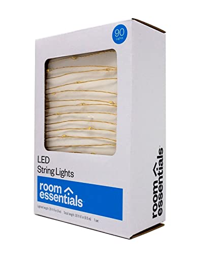 Room Essentials 90ct Extended LED Fairy Lights, 30 ft Gold Color Starry String with Copper Wire, USB or Battery Powered (1)