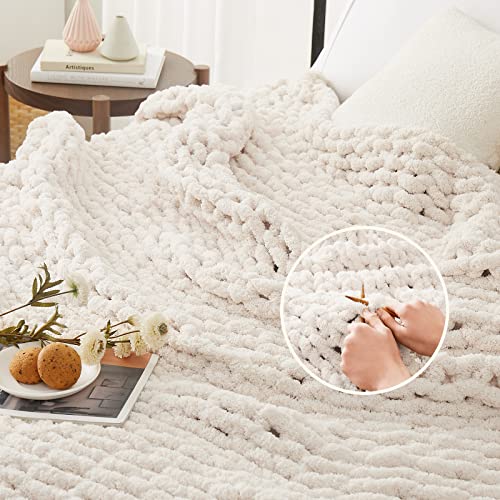L'AGRATY Chunky Knit Blanket Throw,Soft Chenille Yarn Throw Blanket 40x50,Handmade Thick Cable Knit Crochet Blanket,Large Knit Blanket Chunky Yarn,Rope Knot Throw Blanket for Couch Home Decor