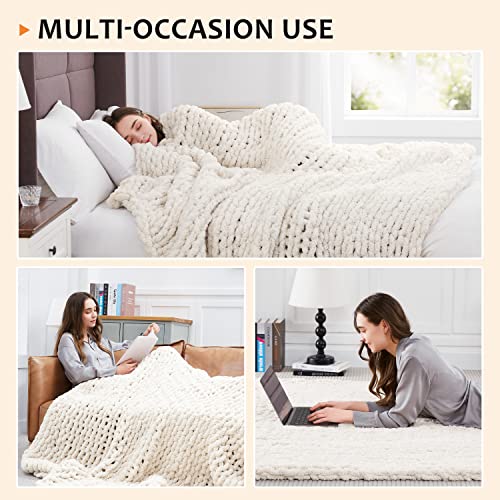 L'AGRATY Chunky Knit Blanket Throw,Soft Chenille Yarn Throw Blanket 40x50,Handmade Thick Cable Knit Crochet Blanket,Large Knit Blanket Chunky Yarn,Rope Knot Throw Blanket for Couch Home Decor