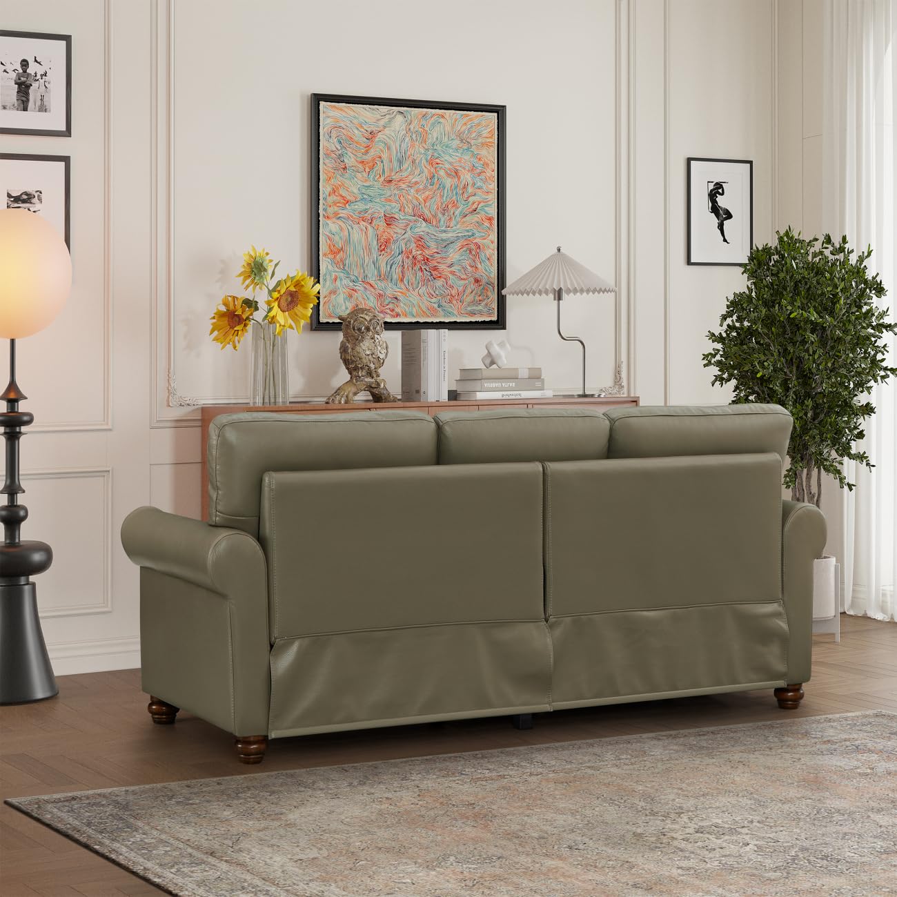 DNChuan Faux PU Leather 3 Seater Sofa Couch with Rubber Wood Legs/Nail-Shape and Removable Storage Boxes for Living Room Apartment Office-Gray