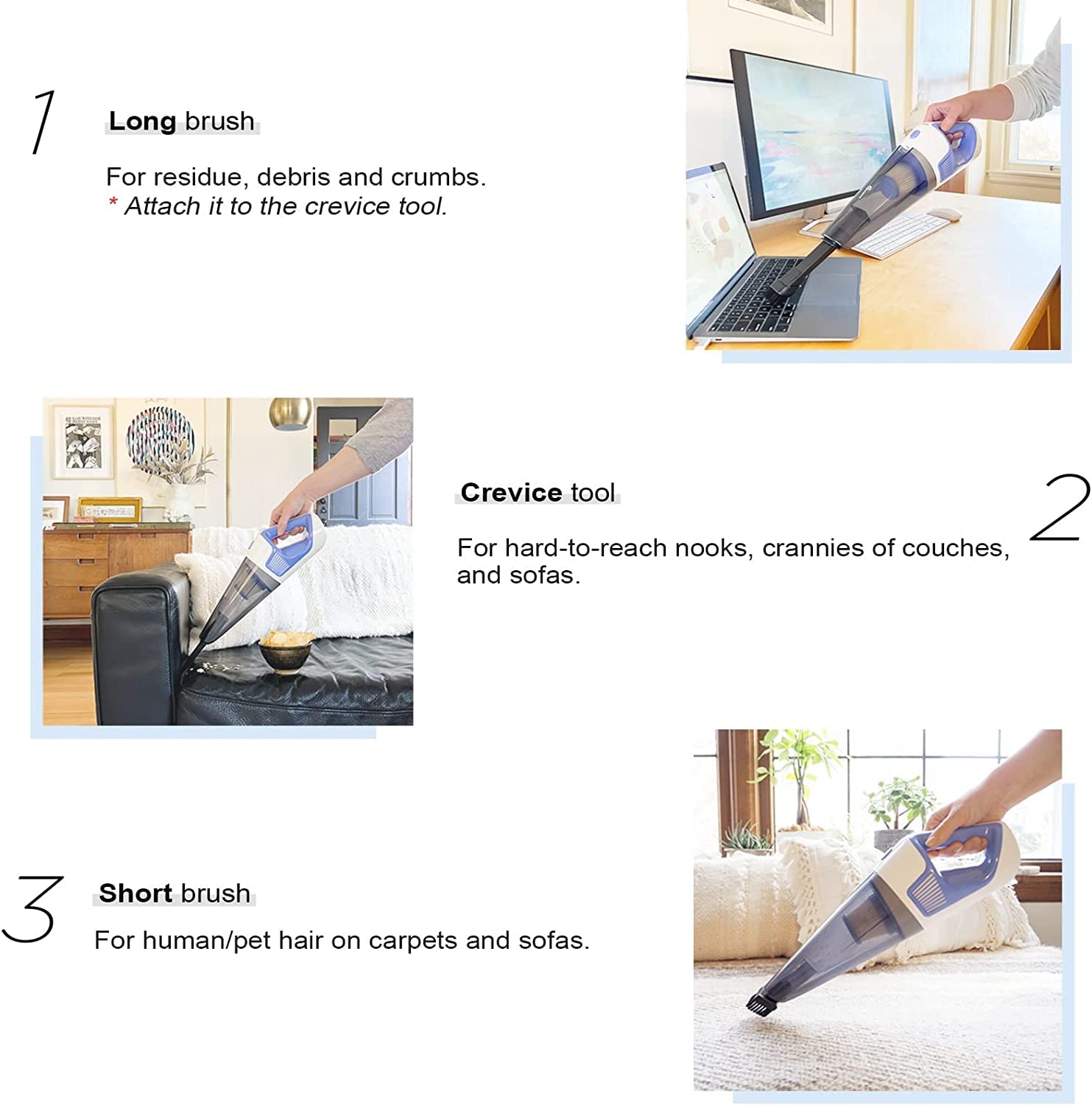 GOGOING® Handheld Vacuum Cordless - Strong Suction [9000Pa] - Rechargeable Held Held Vacuum, Portable Mini Hand Vacuum with Large Dirt Bowl, 3 Versatile Attachments & Cleaning Brush (DW189)
