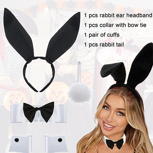 Gaoikerr Halloween Bunny Costume Set Black Bunny Ears and Tail Halloween Bunny Accessories for Halloween Cosplay Party