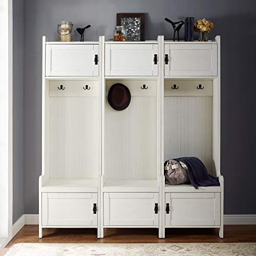 Crosley Furniture Fremont Tower Entryway Hall Tree with Storage (Set of 3), Distressed White
