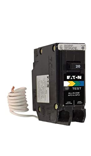Cutler-Hammer Eaton BRN120A1CS BR 20A 120V 1-Pole Arc Fault/Ground Fault Circuit Breaker, Black