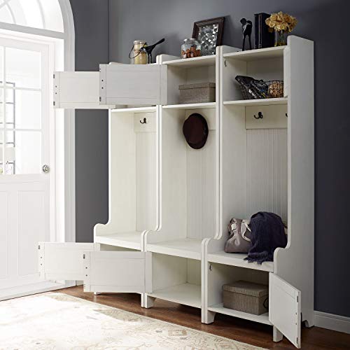 Crosley Furniture Fremont Tower Entryway Hall Tree with Storage (Set of 3), Distressed White