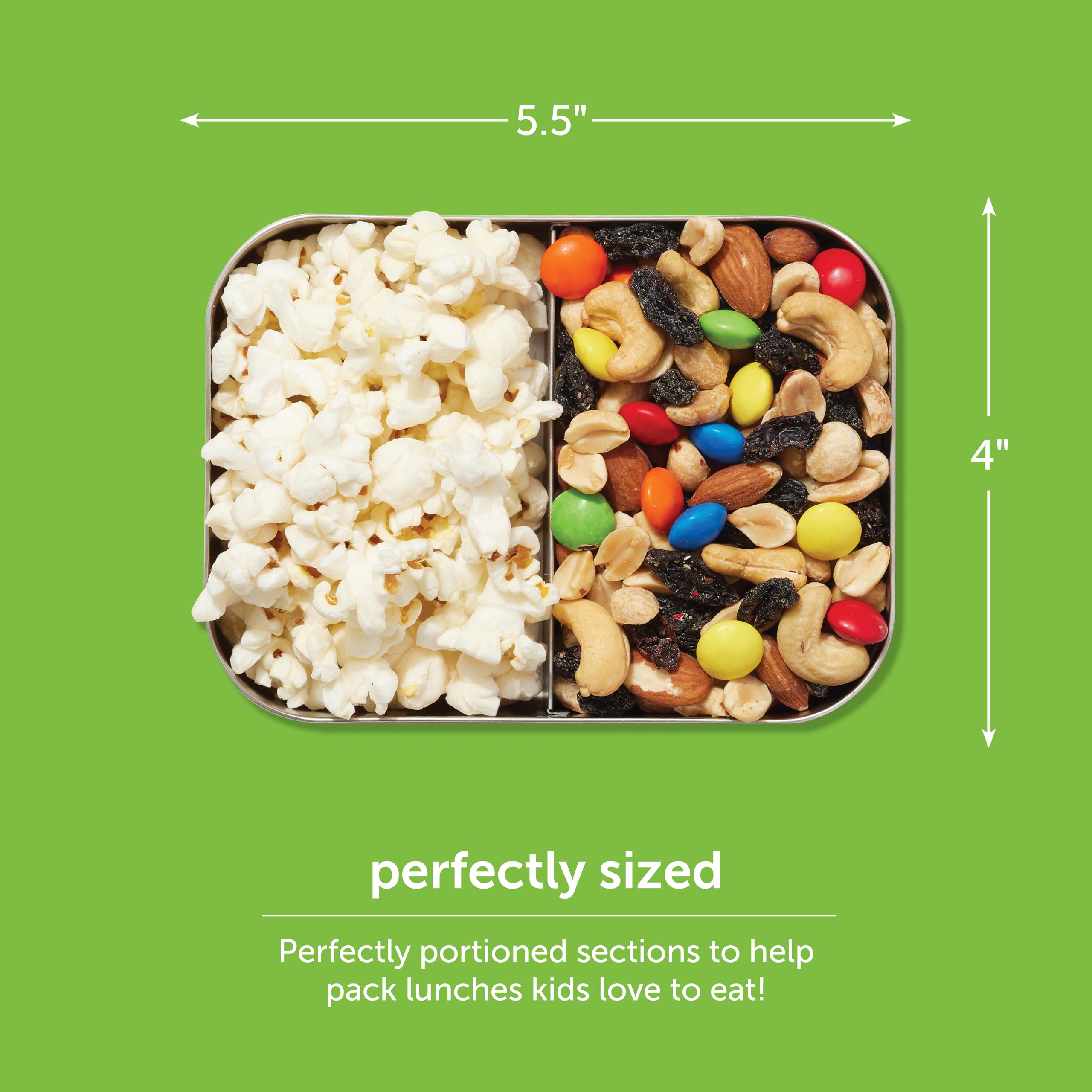 LunchBots Small Protein Packer Toddler Bento Box - Extra Small Divided Stainless Steel Snack Container - 4 Sections for 1-2oz of Nuts, Meat, Cheese, Finger Foods - Dishwasher Safe - Stainless Lid