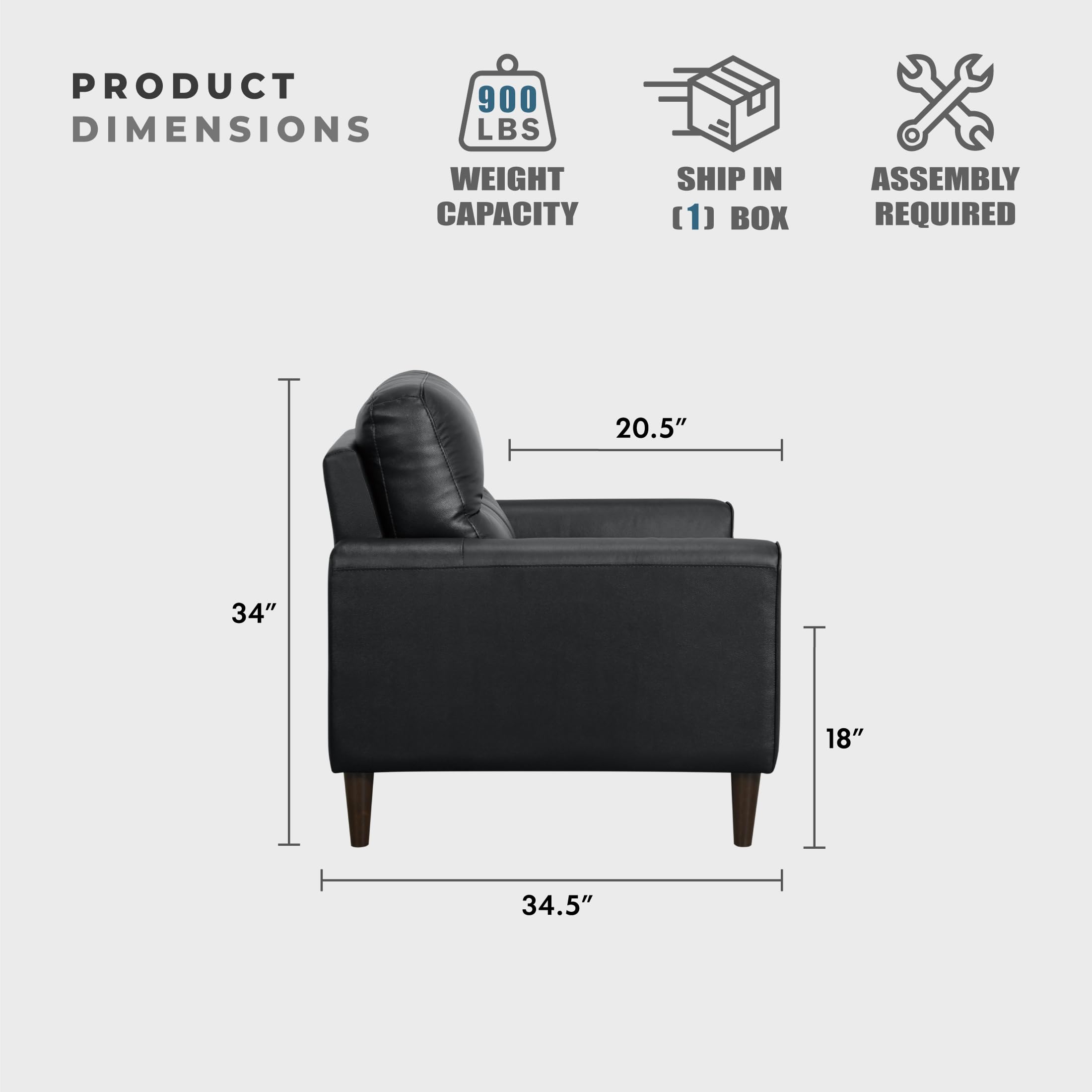 Lexicon Leather Couch Sofa, Modern Couch Sofa, Top Grain Leather Sofa, Oversized Sofa for Living Room, Bedroom, Office, Apartment, Waiting Room, 3-Seater Couches, Black