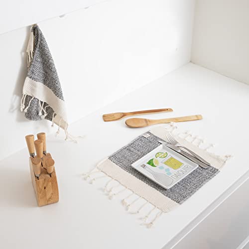 Smyrna Turkish Cotton Kitchen Dish Towels Herringbone Series Pack of 6 | 100% Cotton, 12x12 | Machine Washable Wash Cloths | Soft, Absorbent, Prewashed and Quick Dry Turkish Dish Towels (Gray)