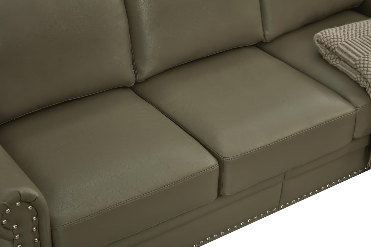 DNChuan Faux PU Leather 3 Seater Sofa Couch with Rubber Wood Legs/Nail-Shape and Removable Storage Boxes for Living Room Apartment Office-Gray