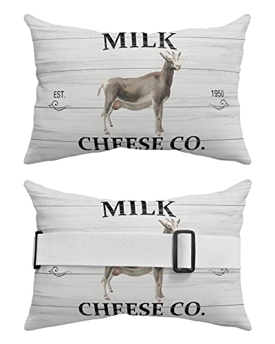 Recliner Head Pillow Ledge Loungers Chair Pillows with Insert Farm Animal Sheep Rustic Wood Grain Lumbar Pillow with Adjustable Strap Outside Patio Decorative Garden Cushion for Bench Couch, 2 PCS