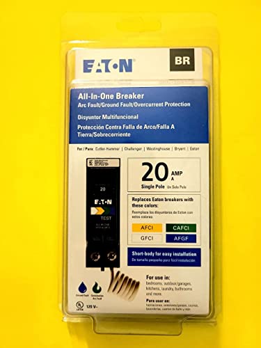 Cutler-Hammer Eaton BRN120A1CS BR 20A 120V 1-Pole Arc Fault/Ground Fault Circuit Breaker, Black