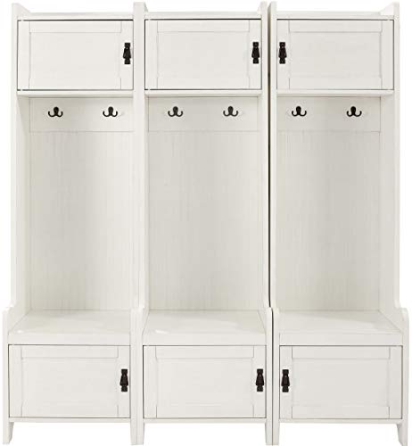 Crosley Furniture Fremont Tower Entryway Hall Tree with Storage (Set of 3), Distressed White