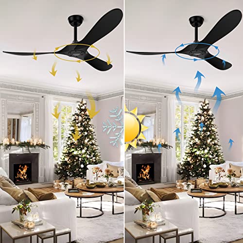 alescu Black Ceiling Fan 52" with Remote Control,Modern Reversible DC Motor for Patio Bedroom Living Room Christmas Gift